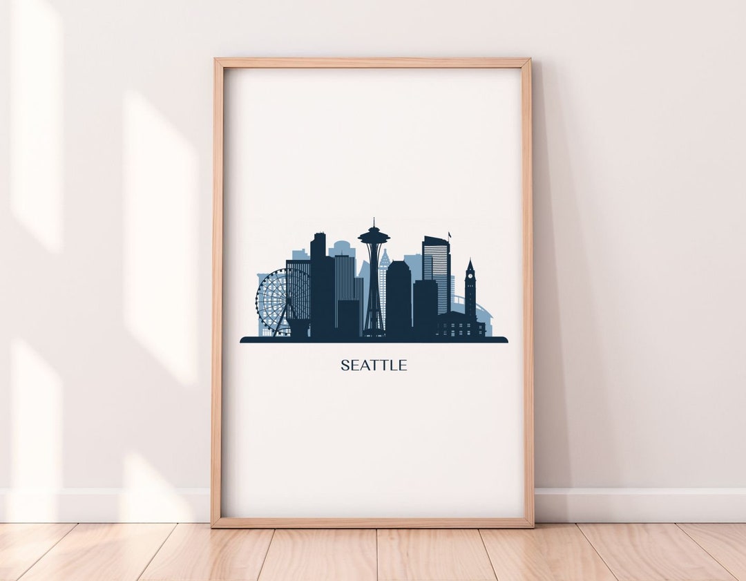 Seattle Skyline Poster, Seattle Cityscape Print, Seattle Wall Decor ...