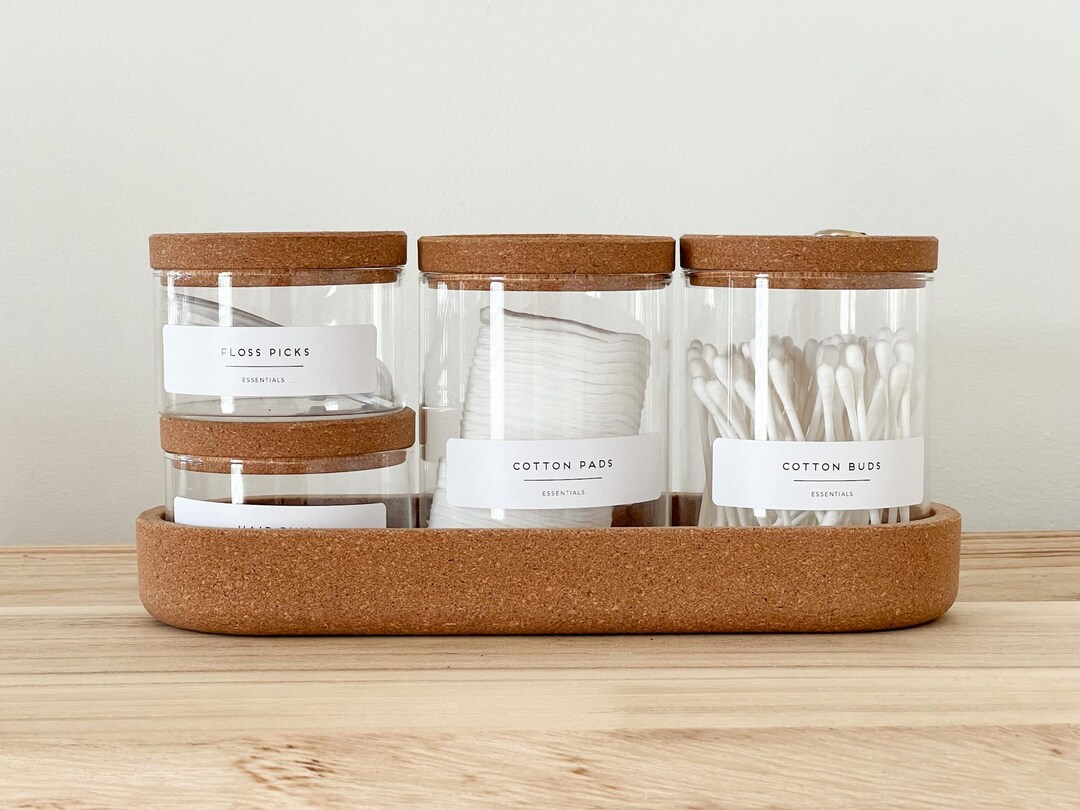 Set of Bathroom Jar With Tray - Cork Lids and Tray | Personalised ...
