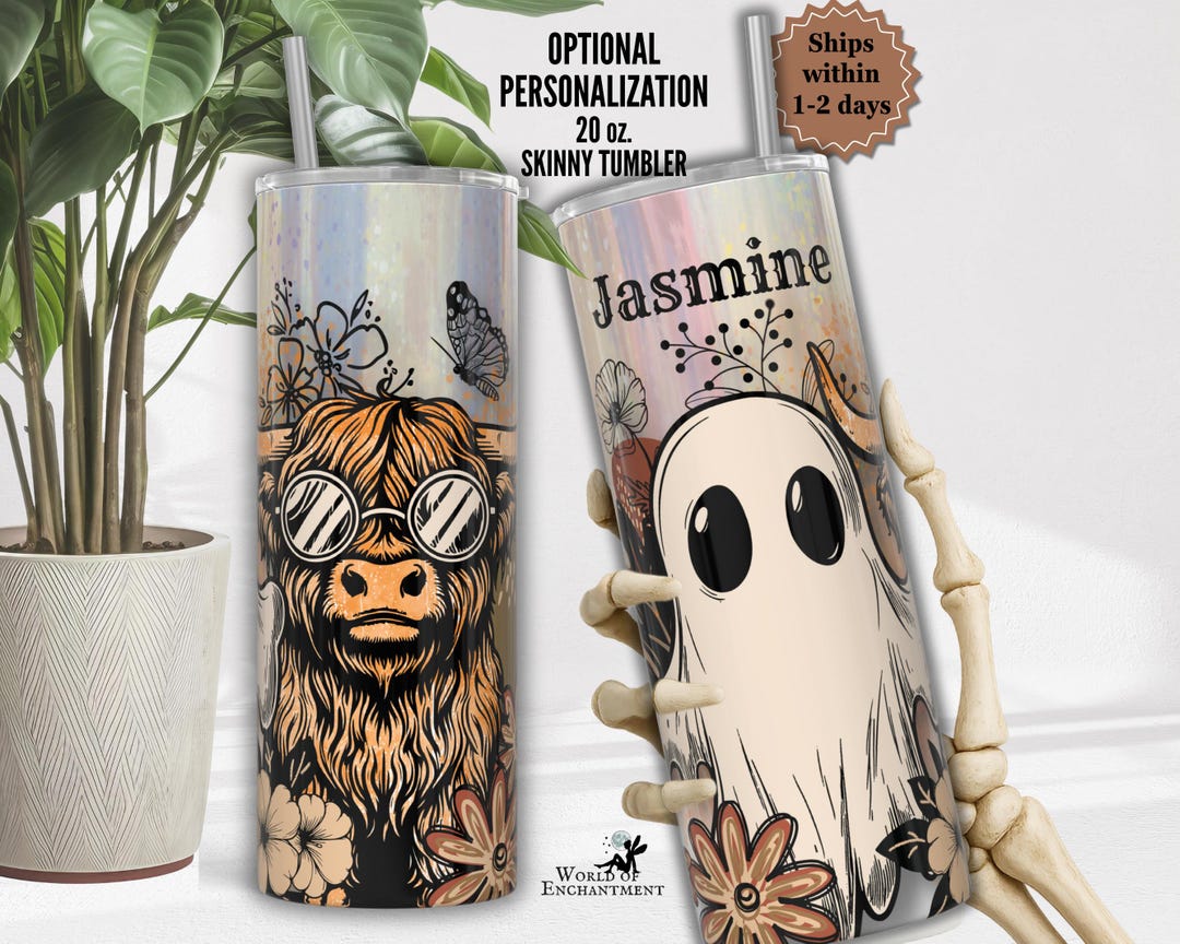 Western Ghost Highland Cow Tumbler, Cute Country Halloween Skinny ...