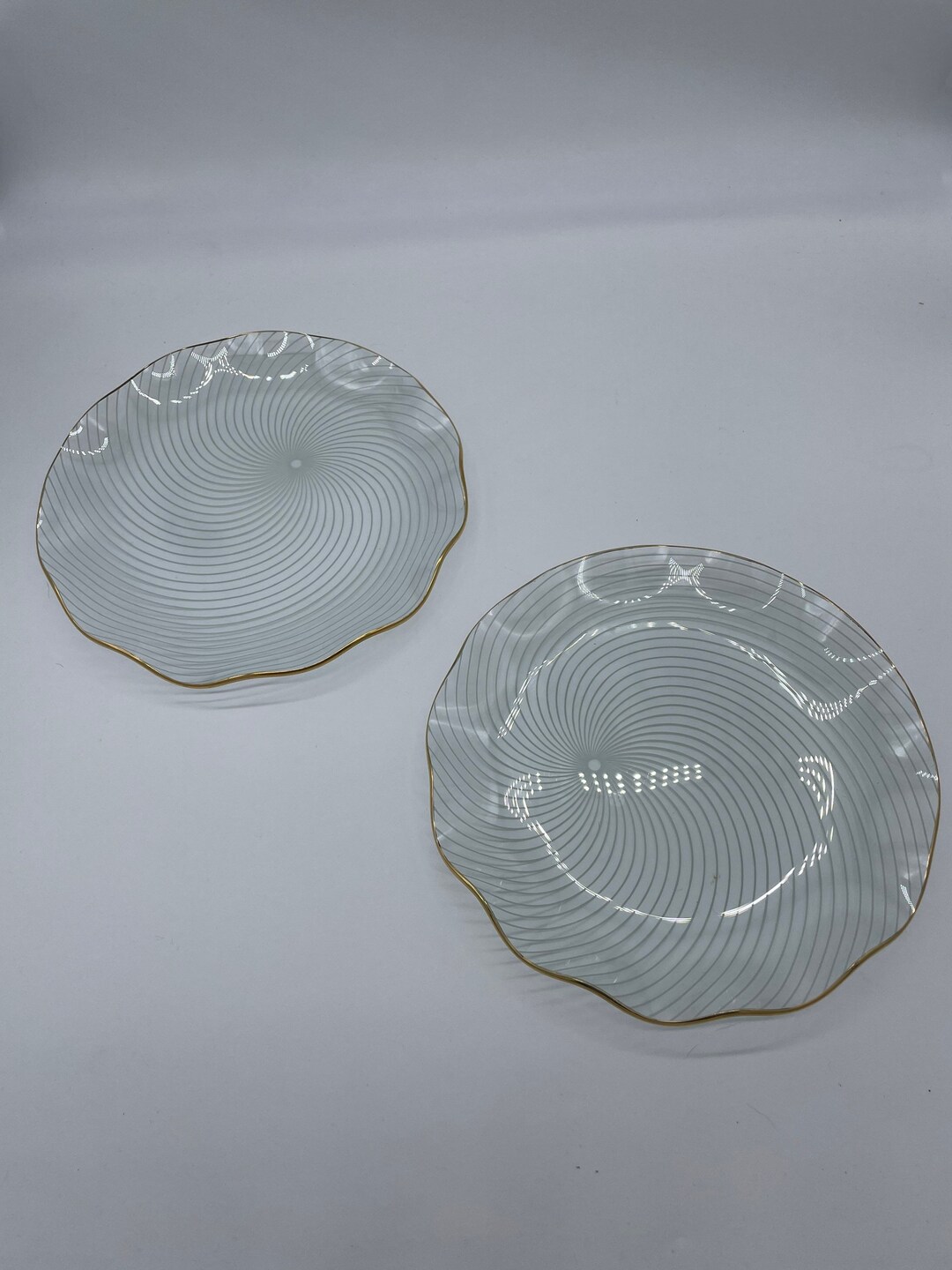 Quirky Pair of Chance Decorative Glass Serving Plates, Wavy Curved ...