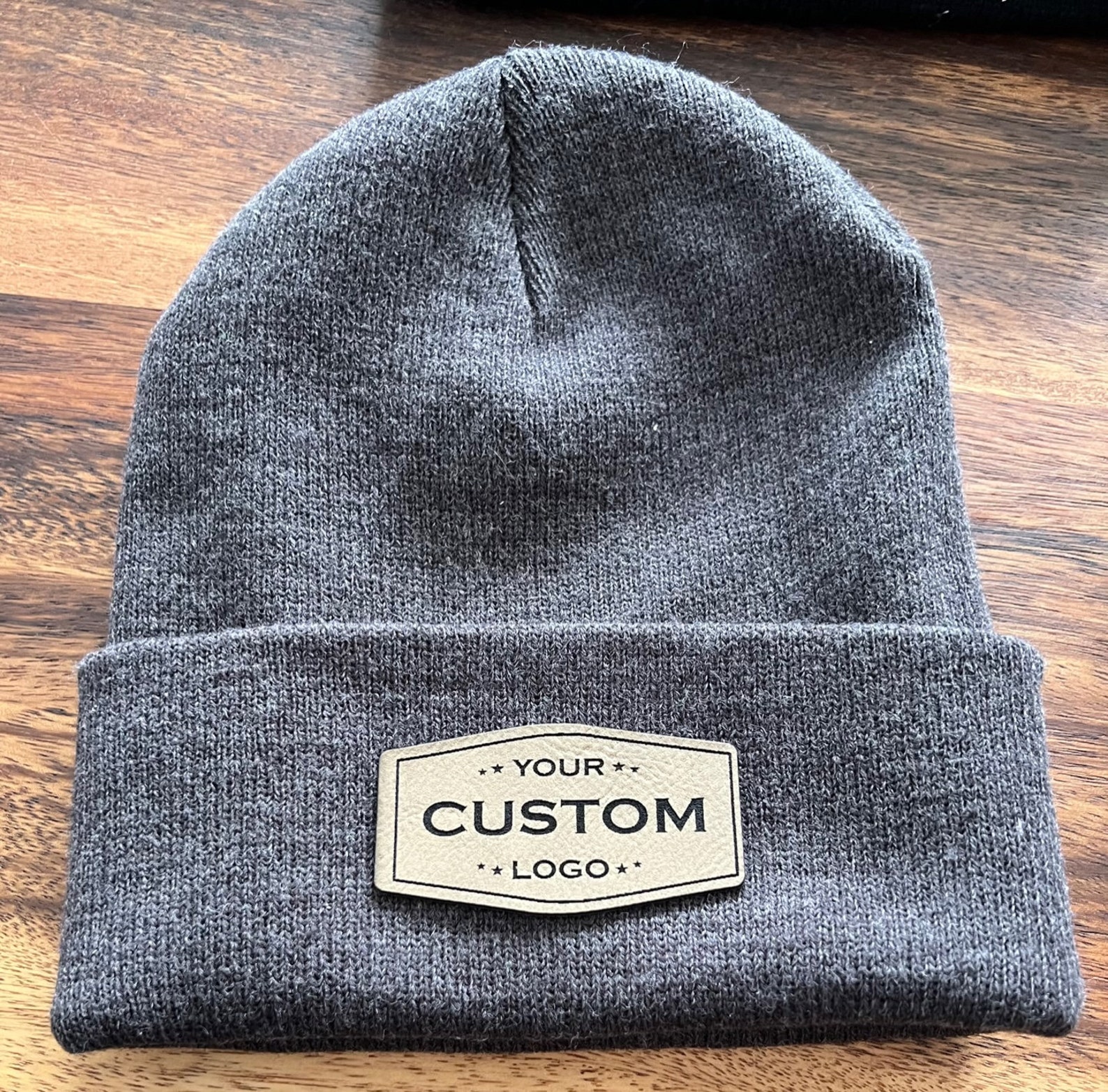 Custom Leather Patch Beanie | Personalized Logo Winter Hat - Etsy