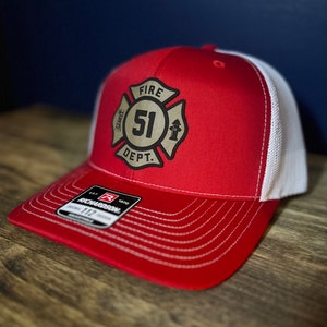 Custom Fire Department Hat | Leather Patch | Great Gift | Firefighter ...