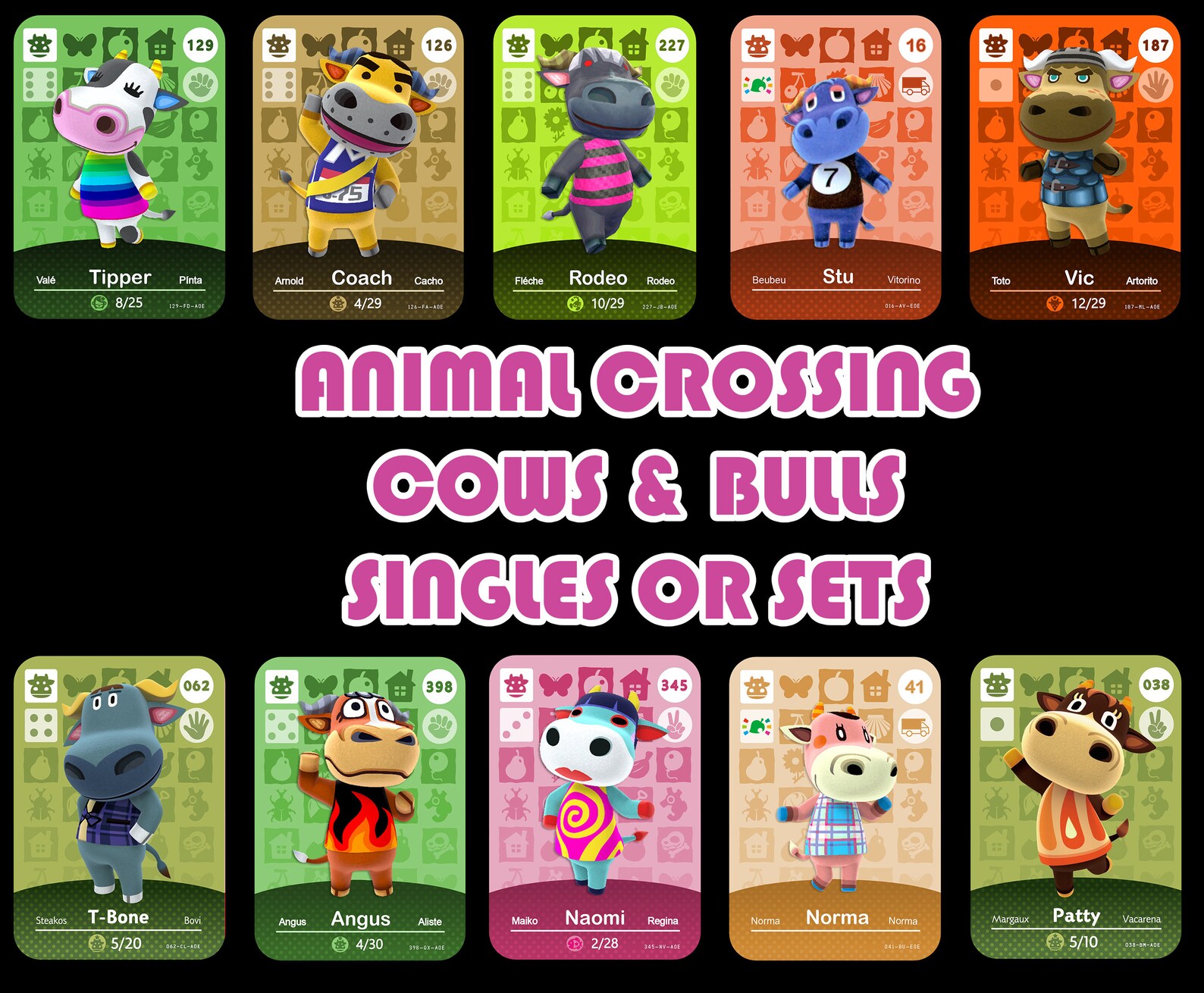 Animal Crossing BULL & COW Amiibo Cards ACNH Angus Coach | Etsy