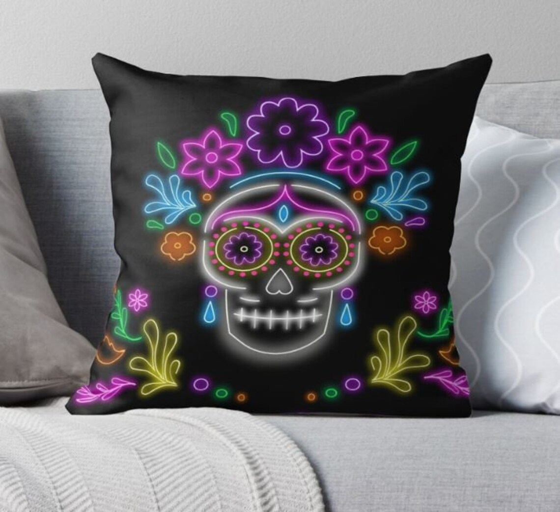 Dia De Los Muertos Digital Download, Mexican Catrina and Flowers, Neon ...