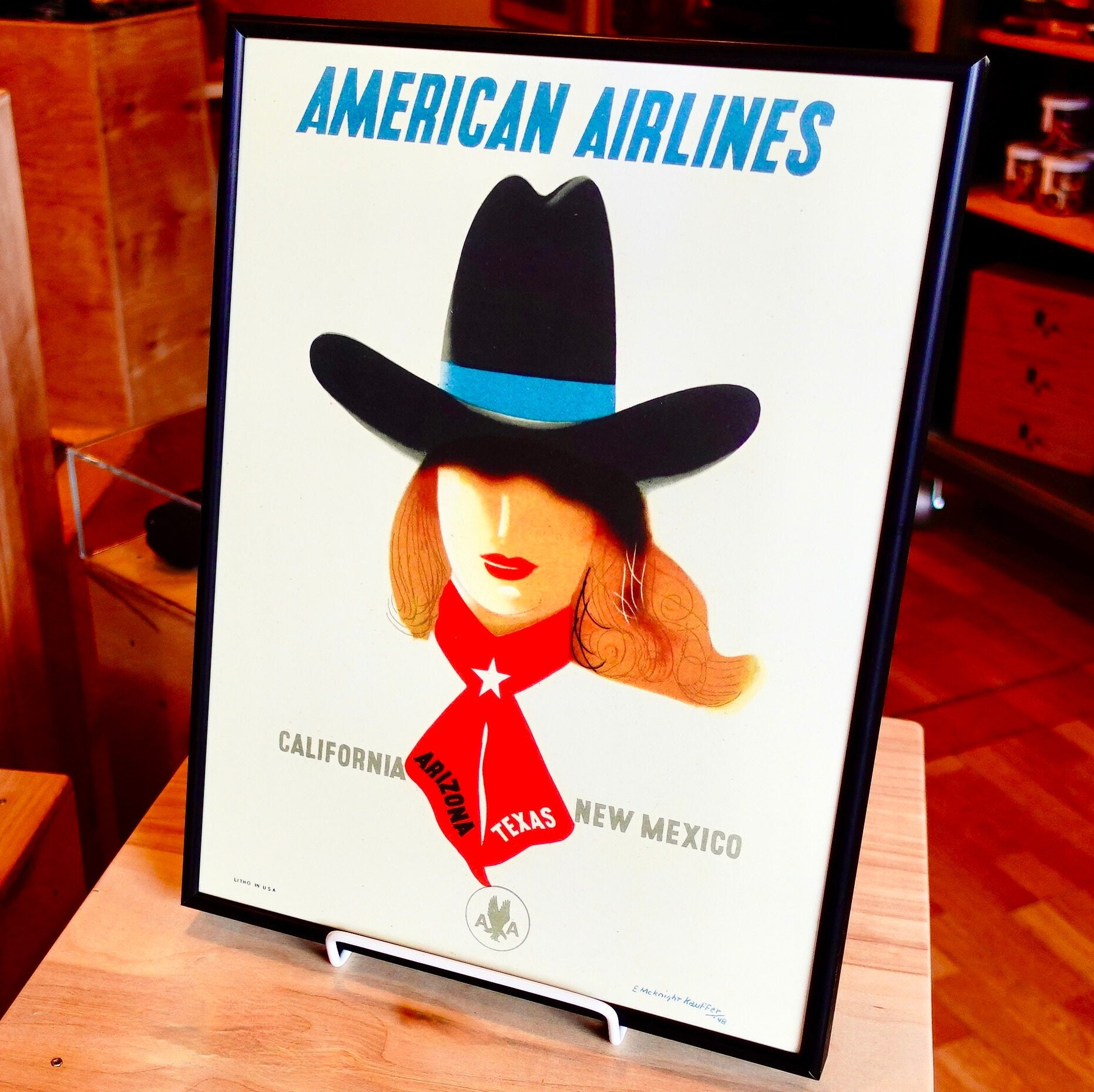 American Airlines Travel Poster / Texas Cowgirl Wall Art / Framed ...