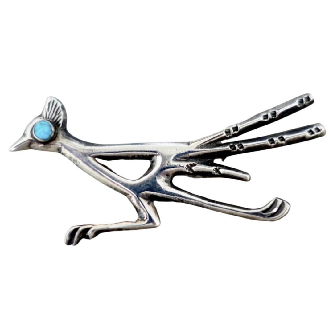 Mid-century Modern Roadrunner Pin / Vintage Southwest Turquoise ...