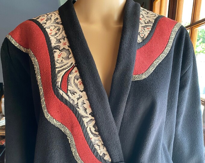 VINTAGE Late 1990s - Handcrafted Alaskan Black Wool Coat With Intricate ...