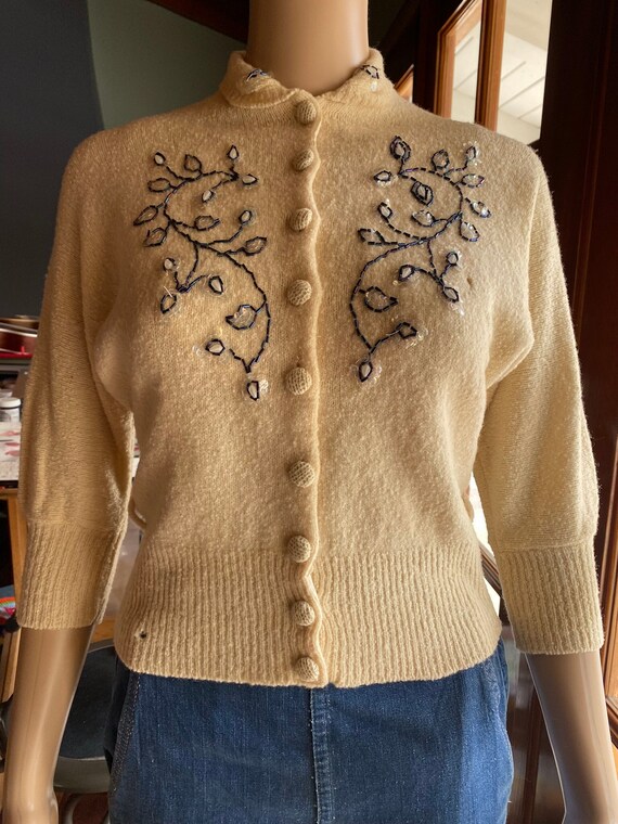 VINTAGE 1950s - Laury Rich Knitwell Embellished Cardi… - Gem