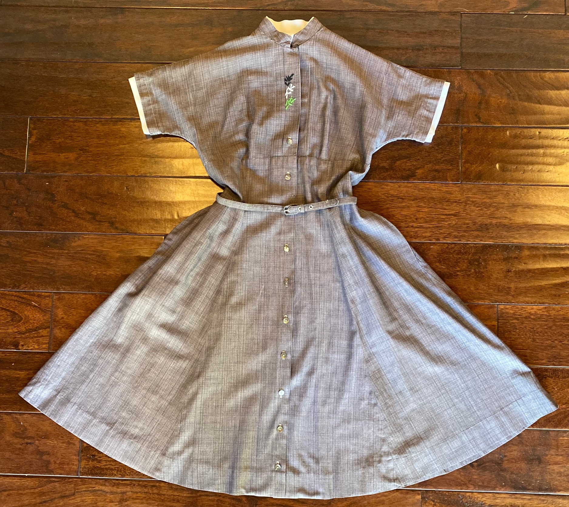 VINTAGE 1950s - 2-in-1 HELEN WHITING Gray/pink Mandarin Double-collared ...