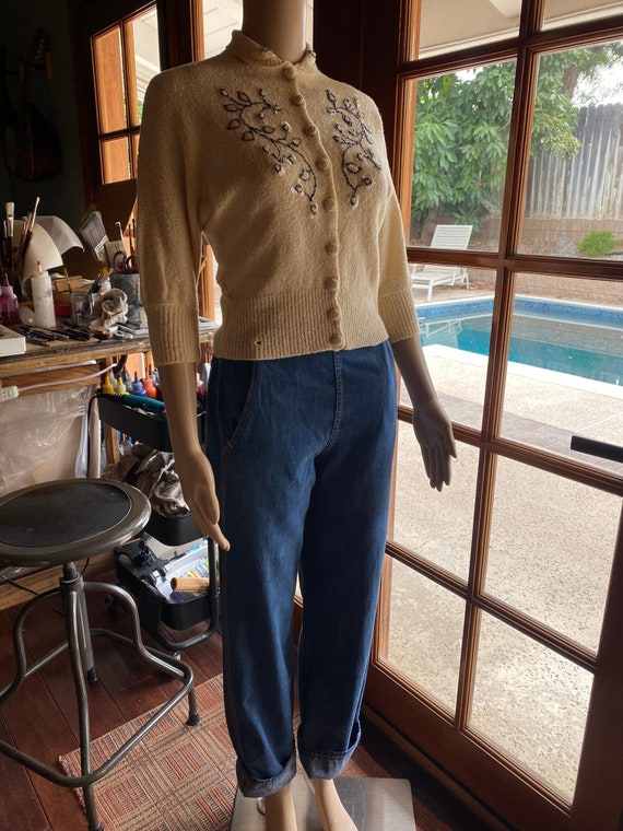 VINTAGE 1950s - Laury Rich Knitwell Embellished Cardi… - Gem