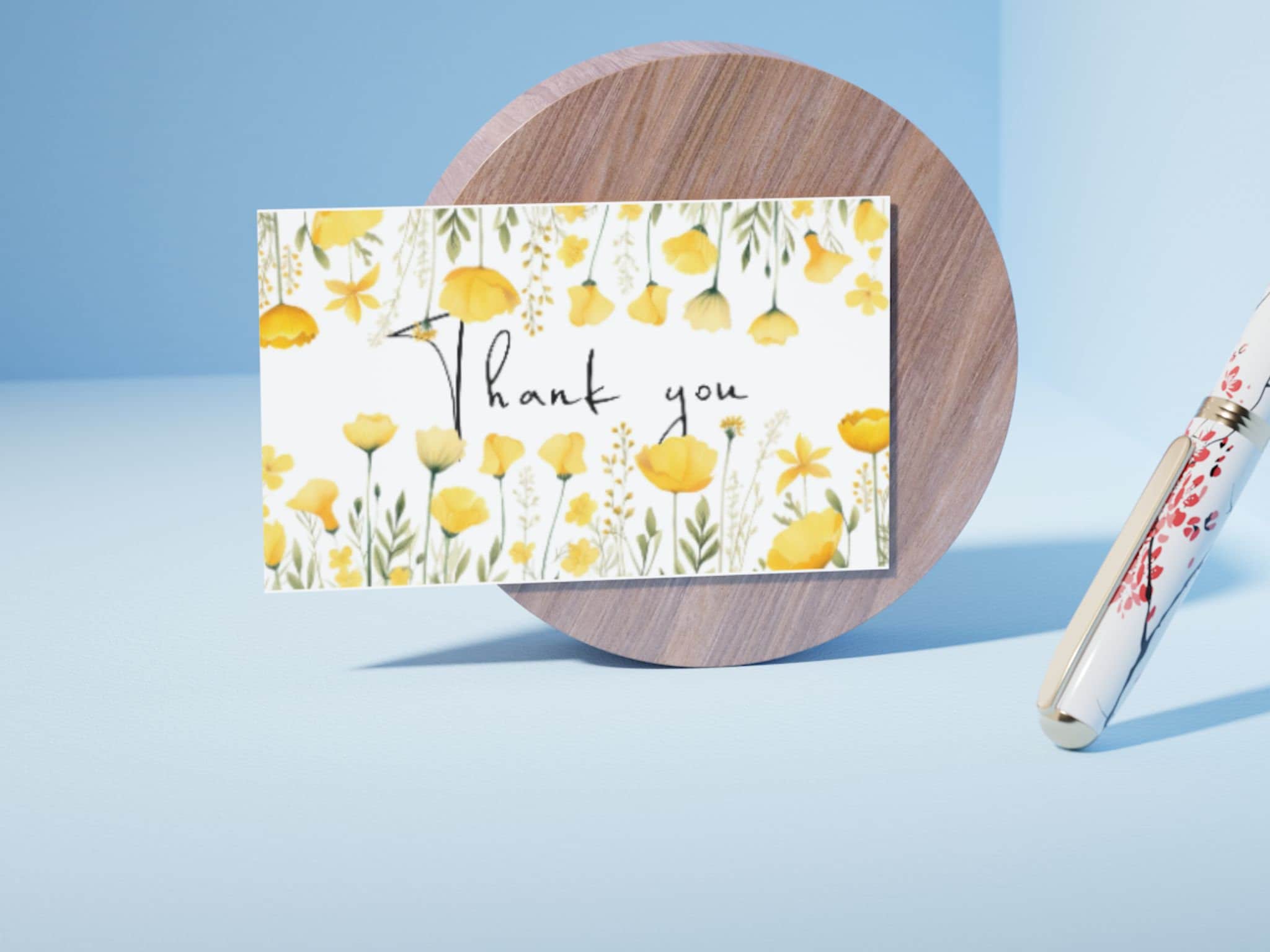 Tarjeta De Agradecimiento Imprimible, Tarjeta De Agradecimiento Flores Amarillas, Tarjeta De ...