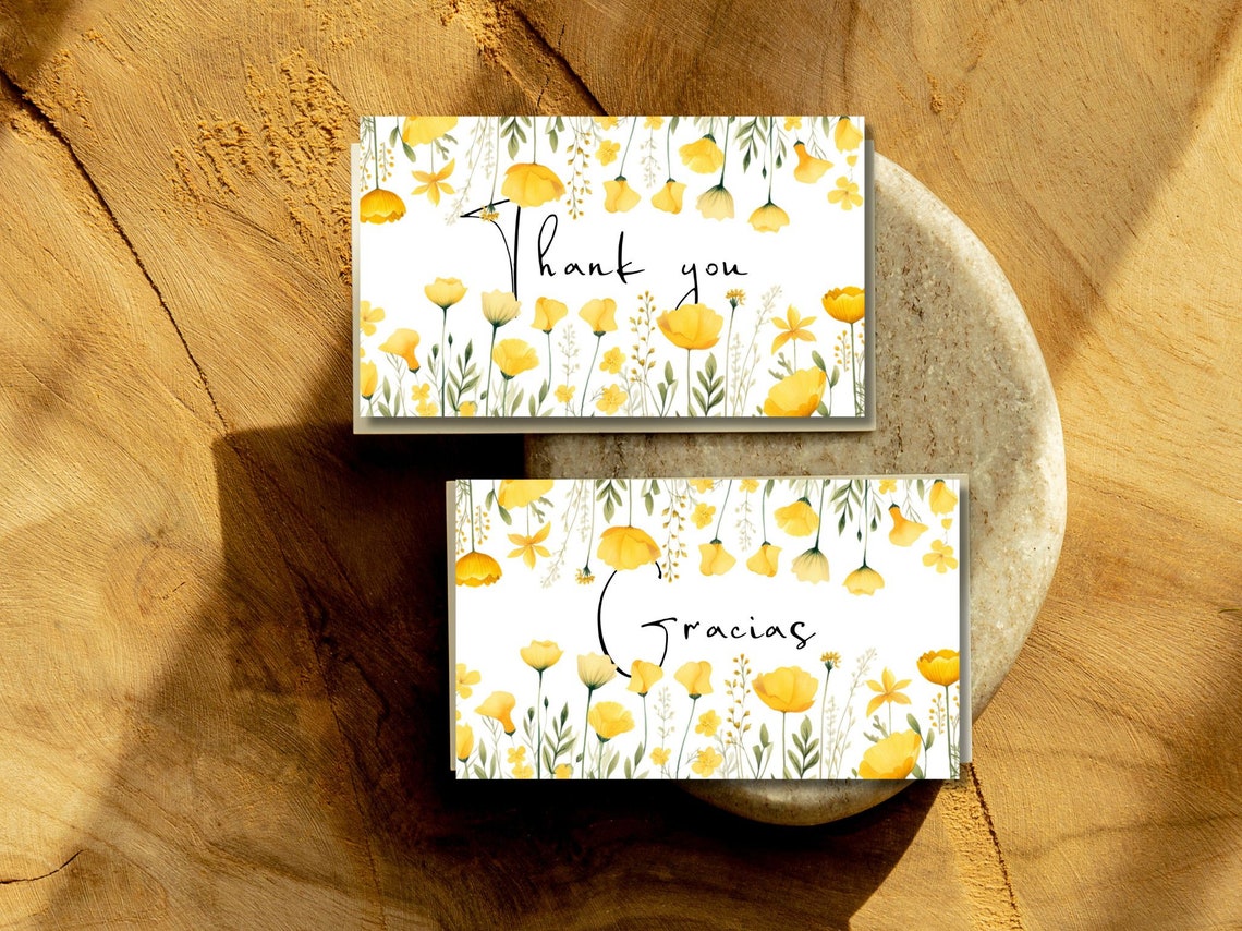 Tarjeta De Agradecimiento Imprimible, Tarjeta De Agradecimiento Flores Amarillas, Tarjeta De ...
