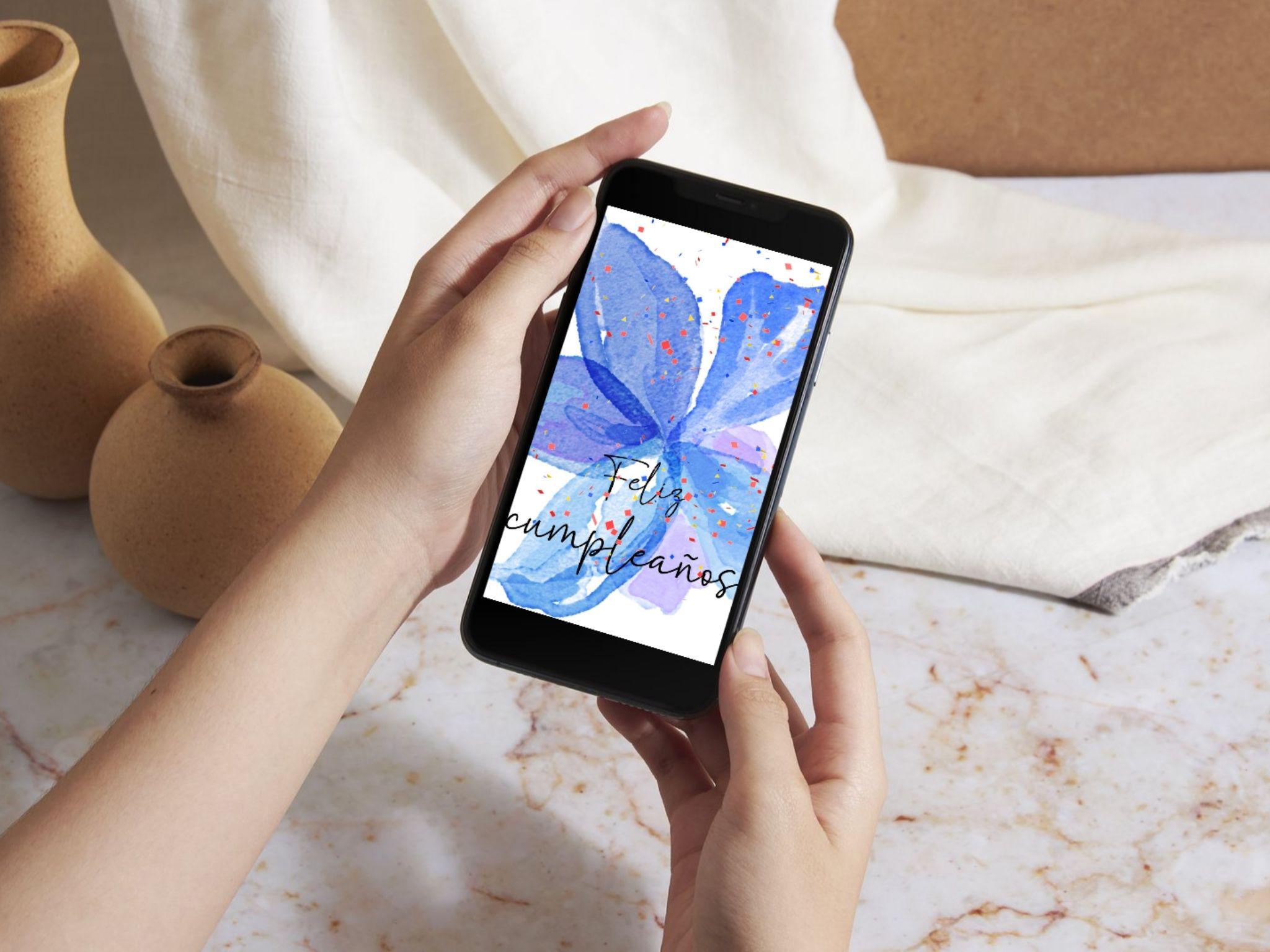 Tarjeta Feliz Cumpleaños, Tarjeta Digital, Gif Animado, Con Flor Azul ...