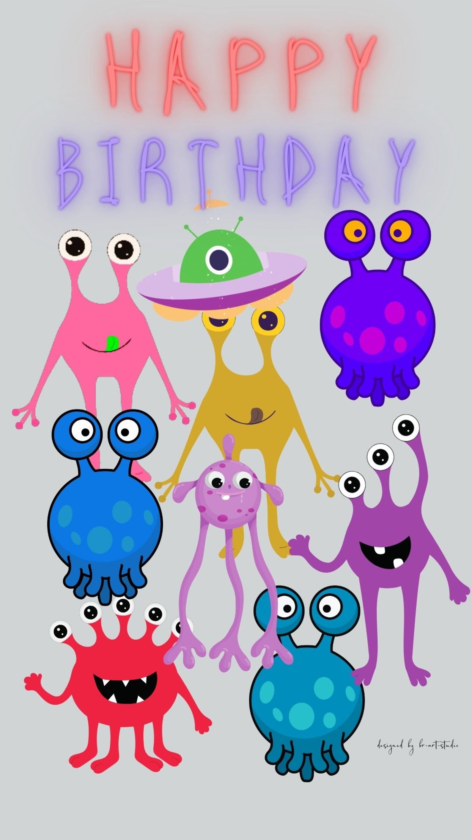 Tarjeta De Cumpleaños GIF Animado, Con Alienígenas Graciosos, Tarjeta ...