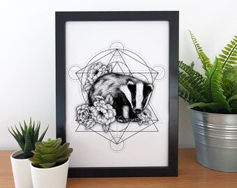 Badger Print - Etsy UK