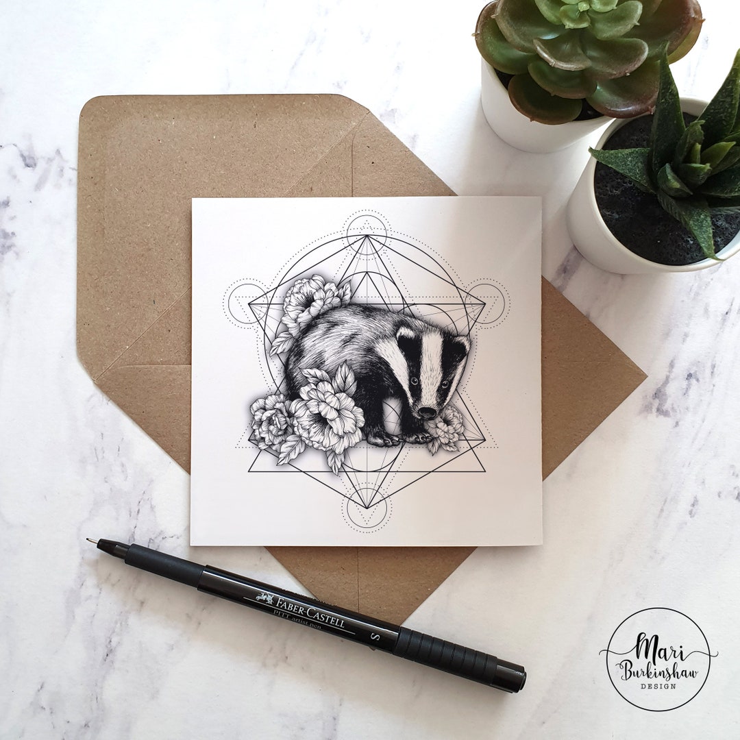 Carte de vœux écologique Sacred Geometric BADGER imprimée - Etsy France