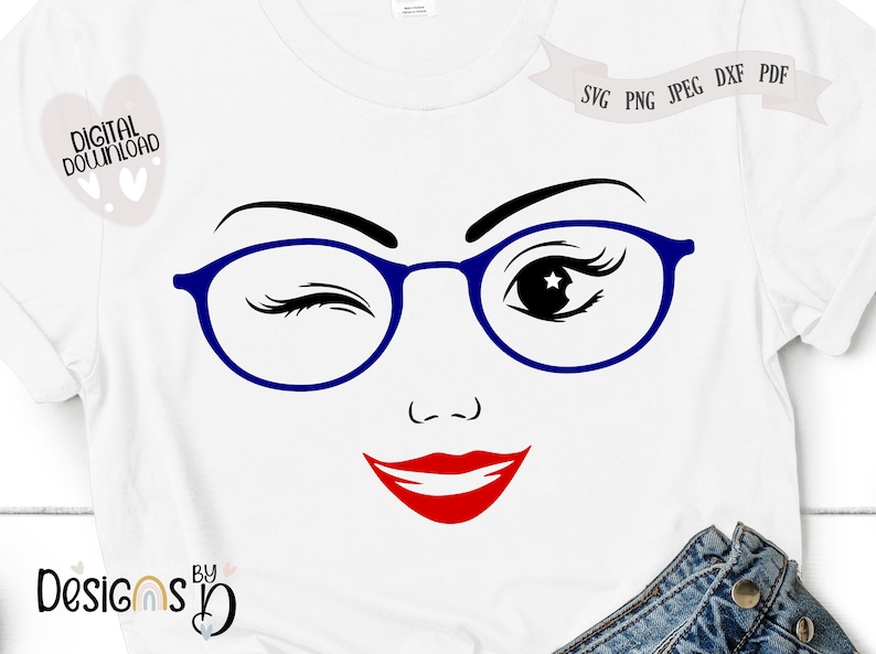 Woman Face Svg, Winking Svg, Girl in Glasses, American Women, Cut and ...