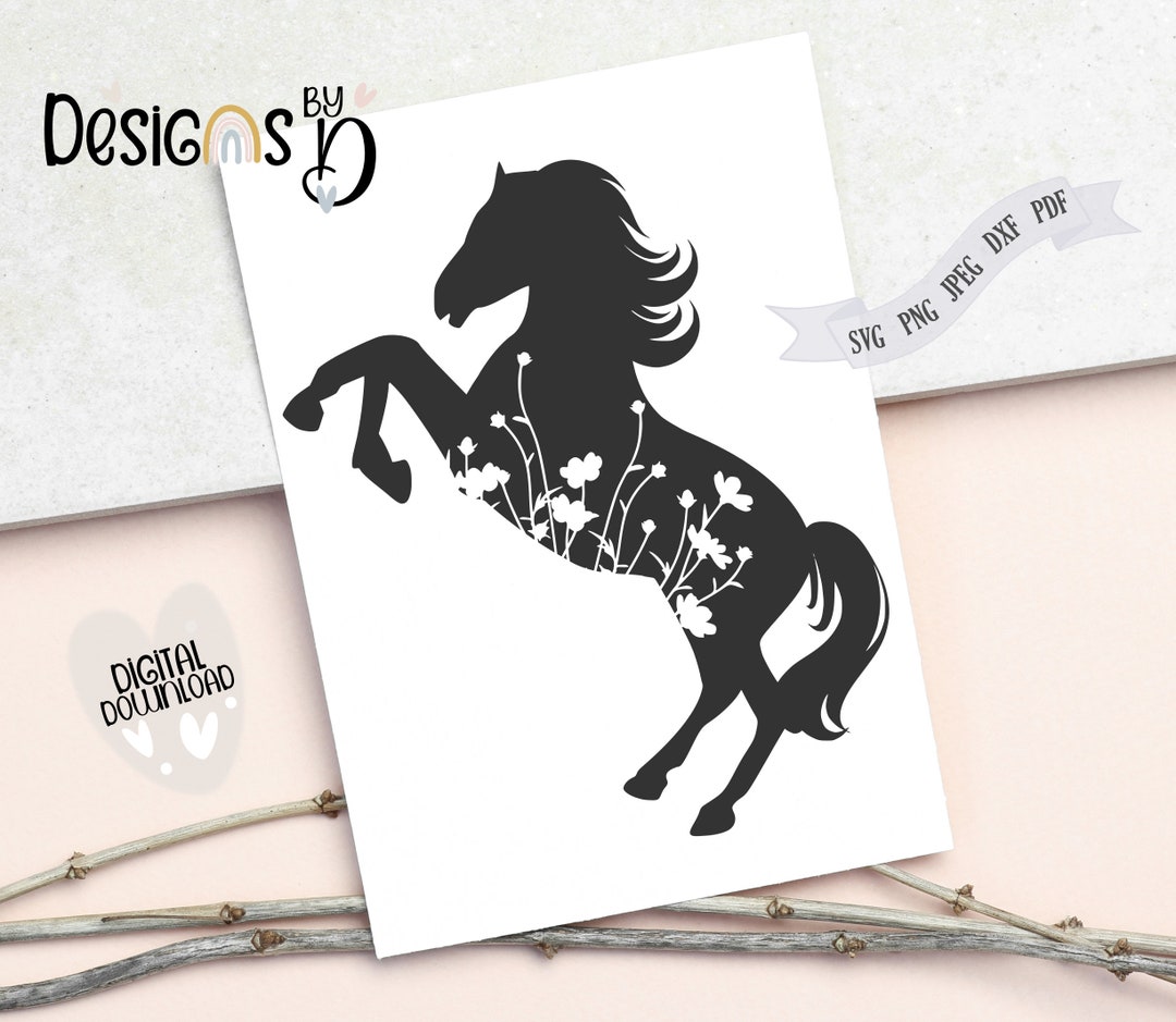 Flower Patterned Horse, Animal Silhouette, Animal Clipart, Svg, Png ...