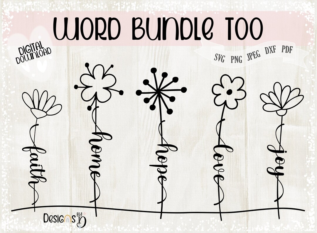 Word Bundle Too is Floral Word Designs for Cutting or Printing. Digital ...