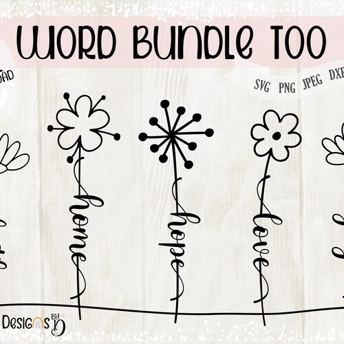 Word Bundle Too is Floral Word Designs for Cutting or - Etsy