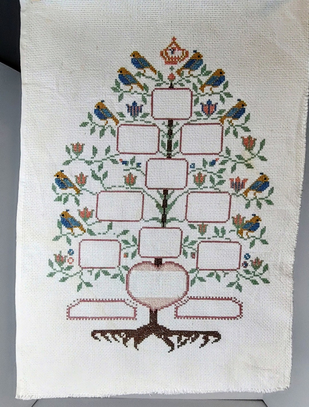 1990s Needlepoint Family Tree Handmade Cross Stitch Left Open to Sew in ...