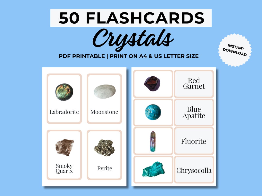 50 Printable Crystal Flashcards, Learning Cards, Crystal Healing ...