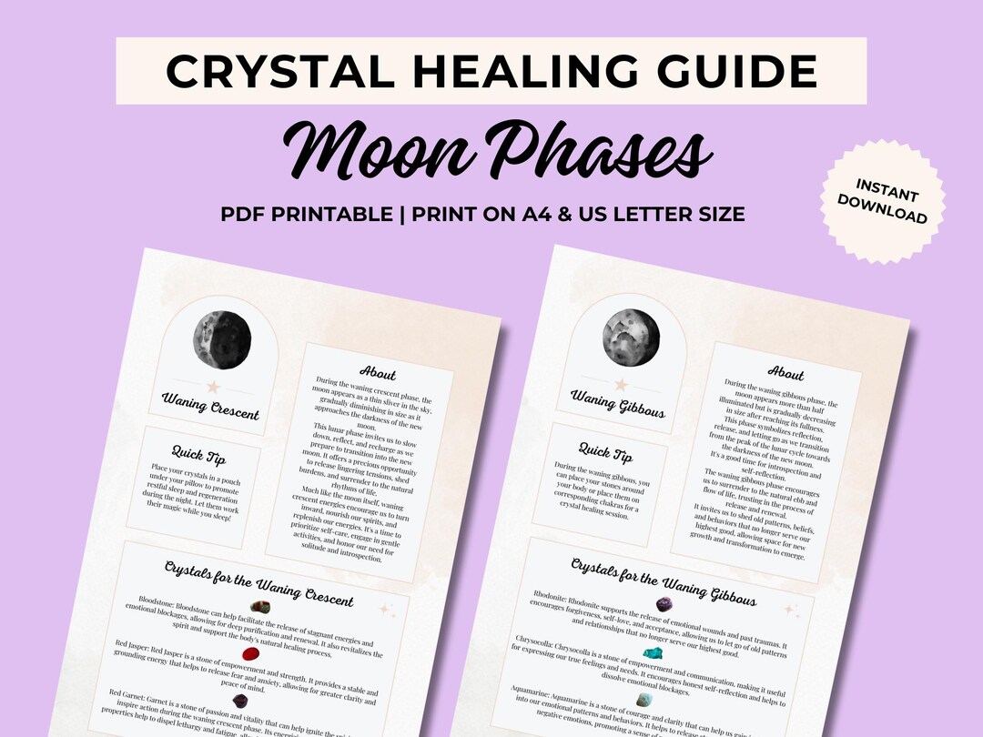 Printable Moon Phase Crystal Guide, Moon Journal, Moon Phases, Crystal ...