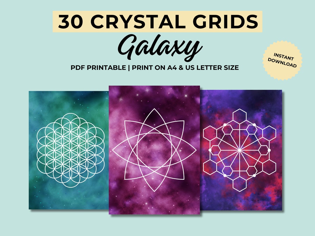 30 Printable Crystal Grid Templates, Galaxy Crystal Grids, Sacred ...
