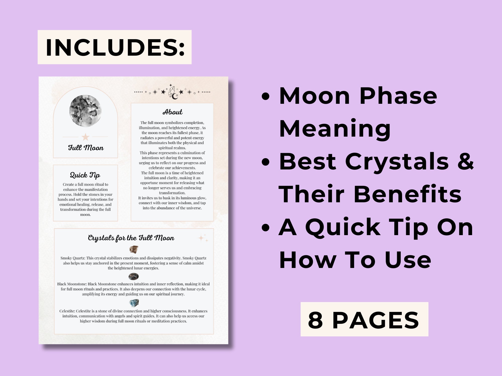 Printable Moon Phase Crystal Guide, Moon Journal, Moon Phases, Crystal ...