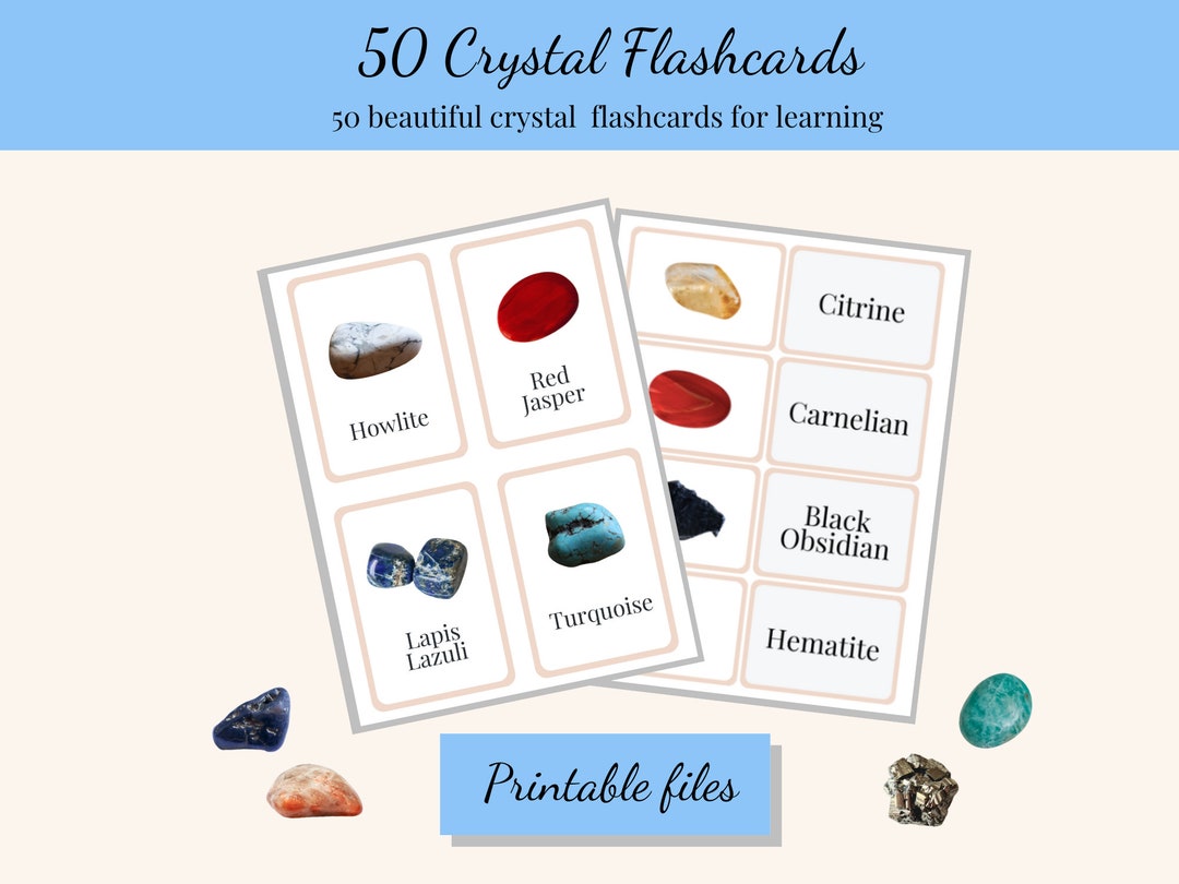 50 Printable Crystal Flashcards, Learning Cards, Crystal Healing ...