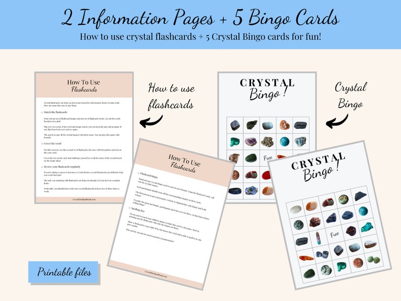 50 Printable Crystal Flashcards, Learning Cards, Crystal Healing ...