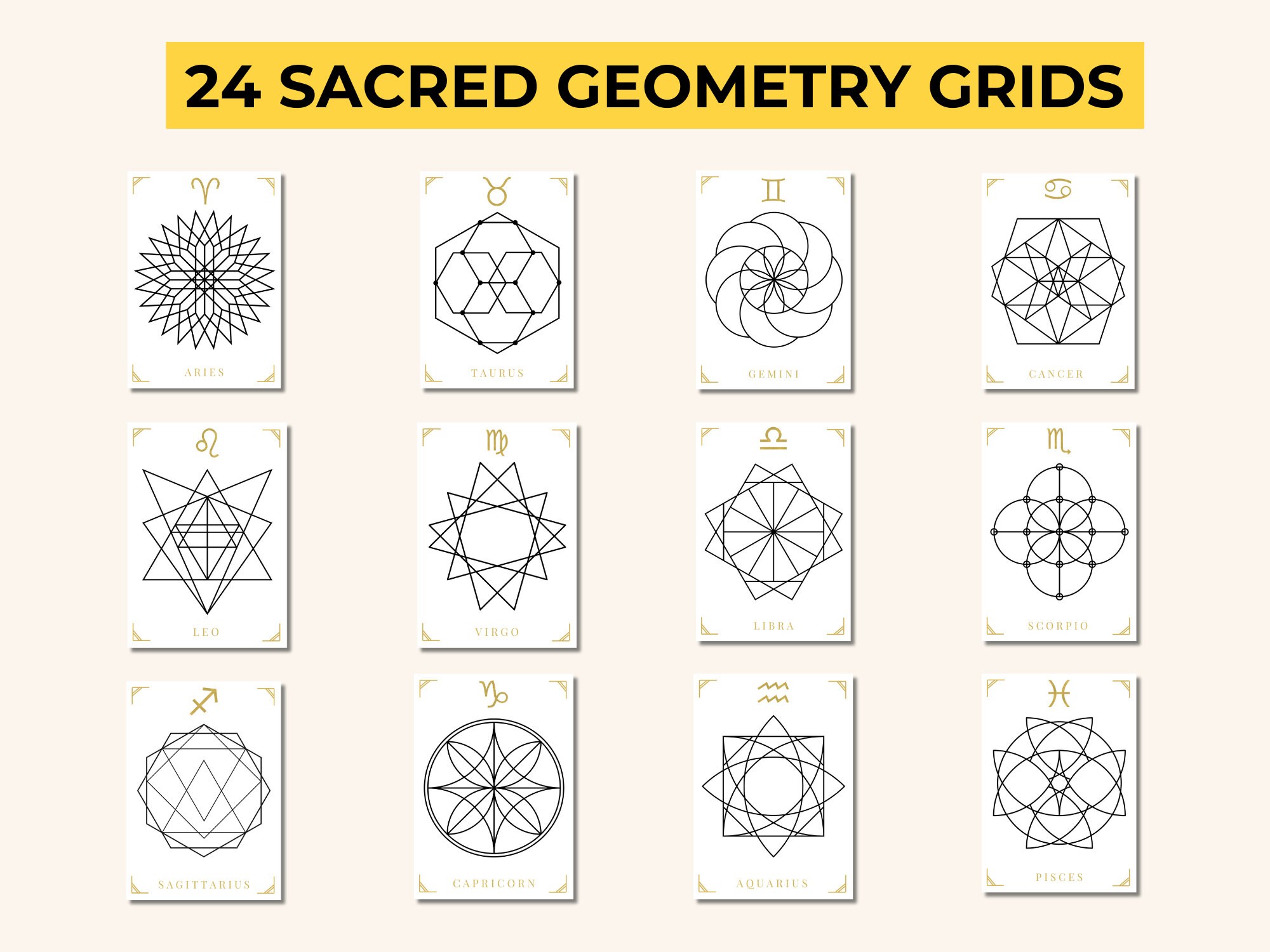 24 Printable Crystal Grid Templates, Zodiac Crystal Grids, Sacred ...