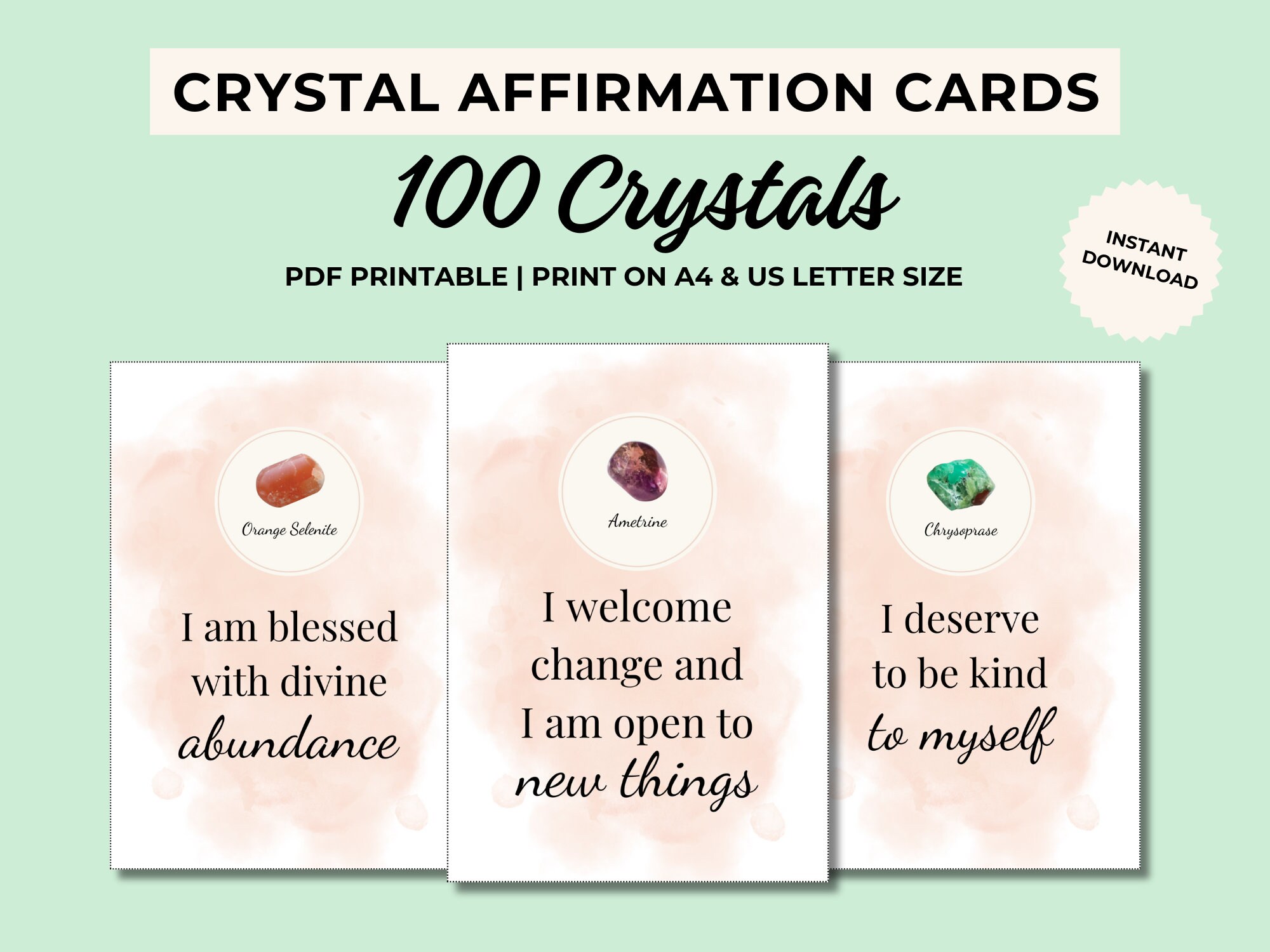 100 Printable Crystal Affirmation Cards, Crystal Affirmation Cards ...