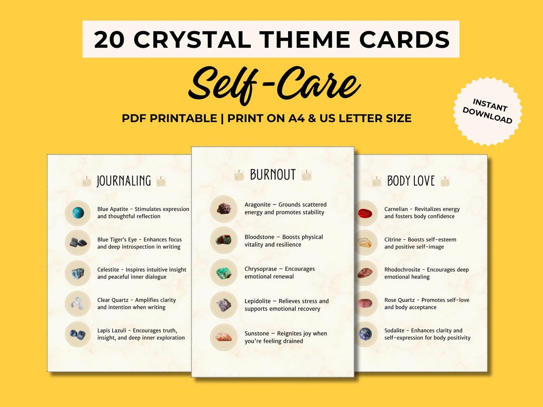 20 Printable Crystal Theme Cards, Crystals for Self-care, Crystal Card ...
