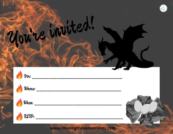 Dragon-themed Party Invitation Printable Fill-in 4x5 | Etsy Canada