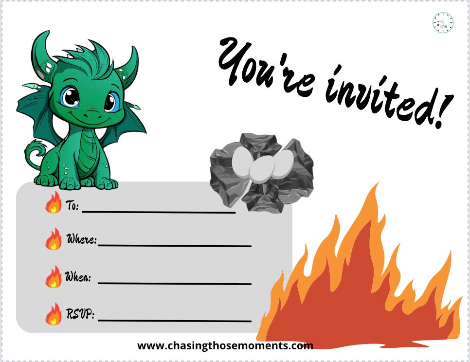 Cute Dragon Printable Party Invitations - Etsy