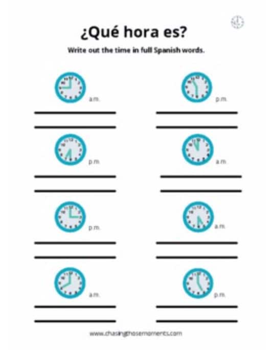 Telling Time in Spanish Worksheet - ¿qué Hora Es? - Etsy
