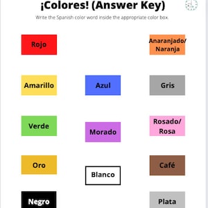 Spanish Colors Worksheet With Answer Key - All Ages - Etsy