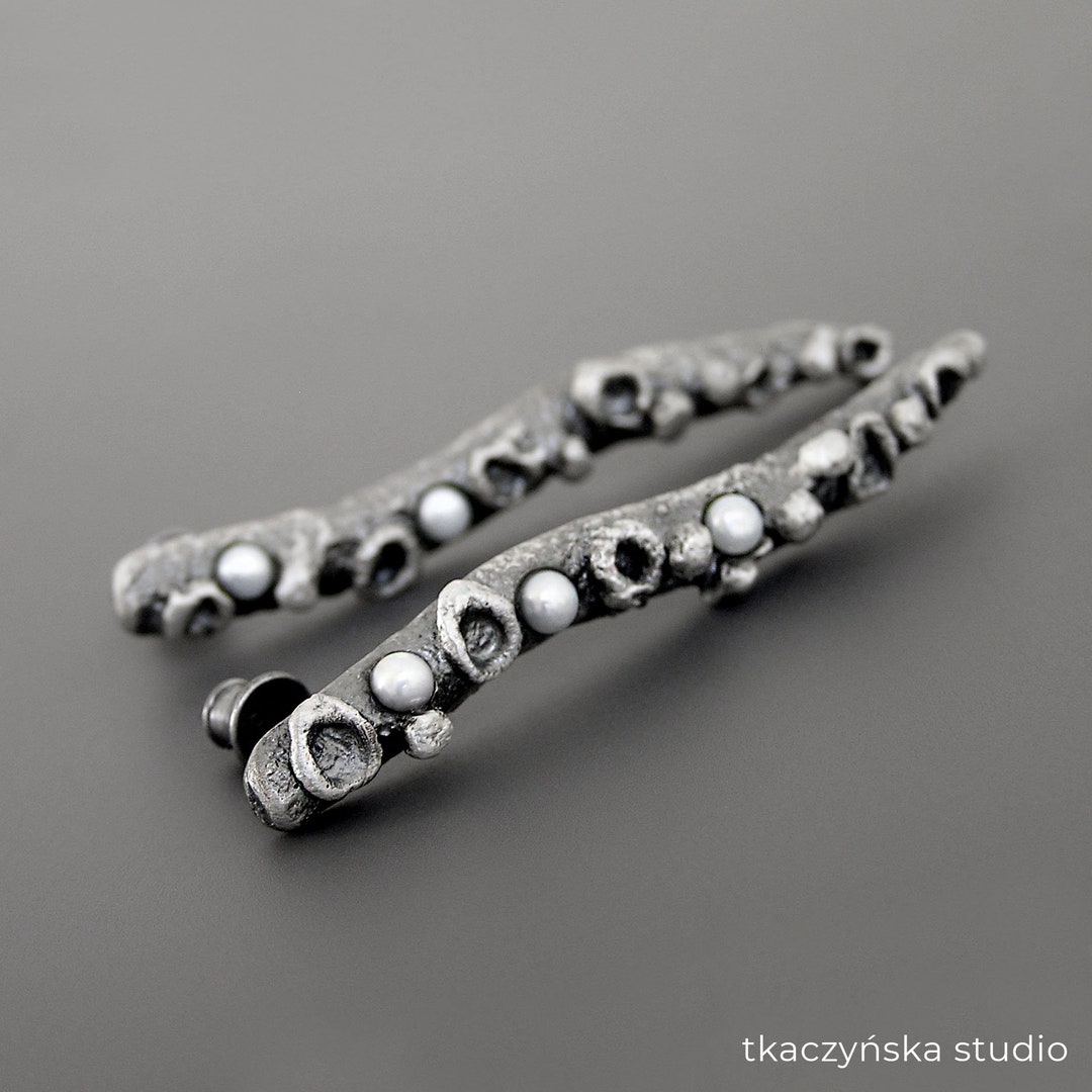 Silver Buds, Unique Granulation Stud Earrings, Modern Raw Shape Stud ...