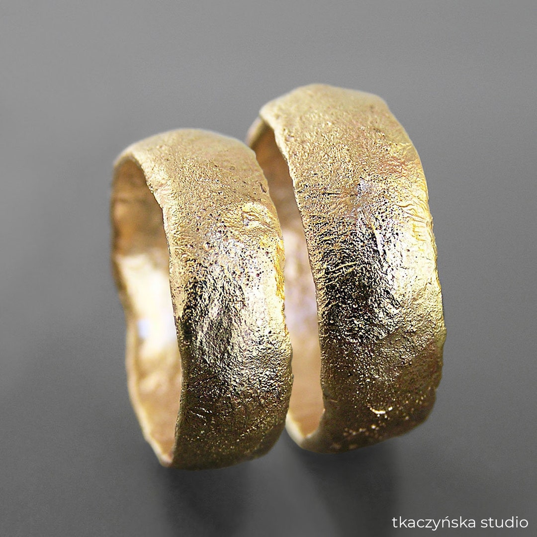 Gold Brutalist Raw Wedding Band Ring, Chunky Red Gold Wedding Ring ...