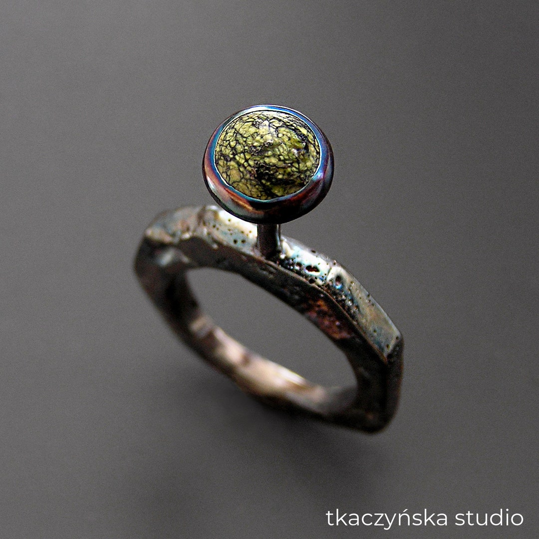 Serpentinite Ring, Statement Rainbow Patina Ring, Original Cocktail ...