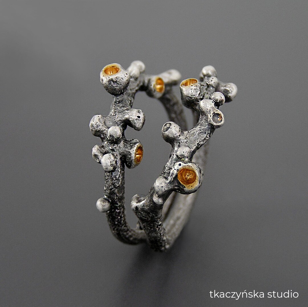 Raw Granulation Wavy Rings, Rough Gilded Ring Set, Rich Organic ...