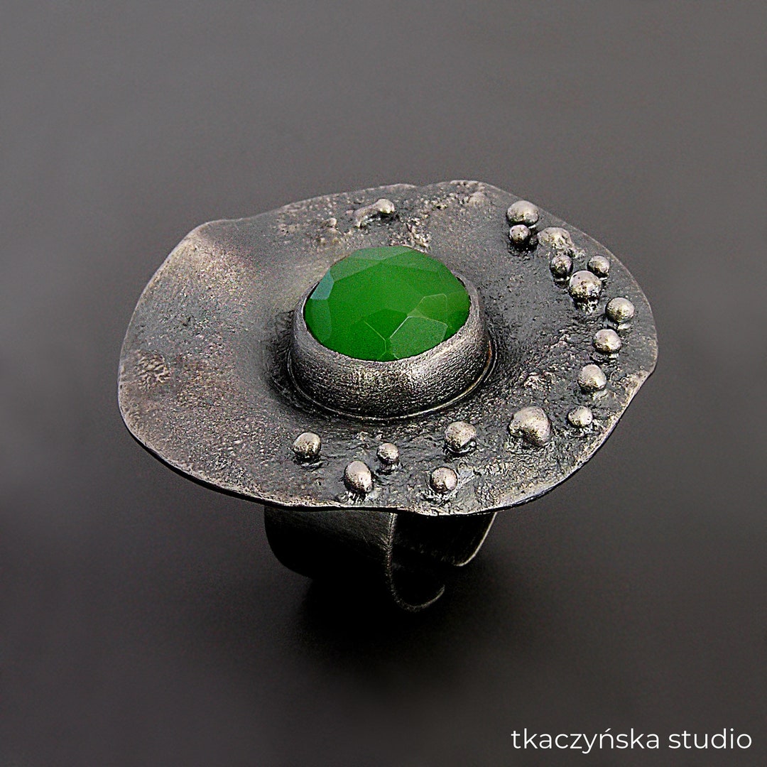 Silver Dewdrops Jade Flower Ring Big Flower Ring Statement - Etsy