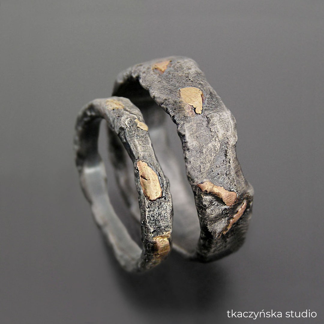 Raw Spirit Wedding Rings, Set of Two Brutalist Wedding Rings, Chunky ...