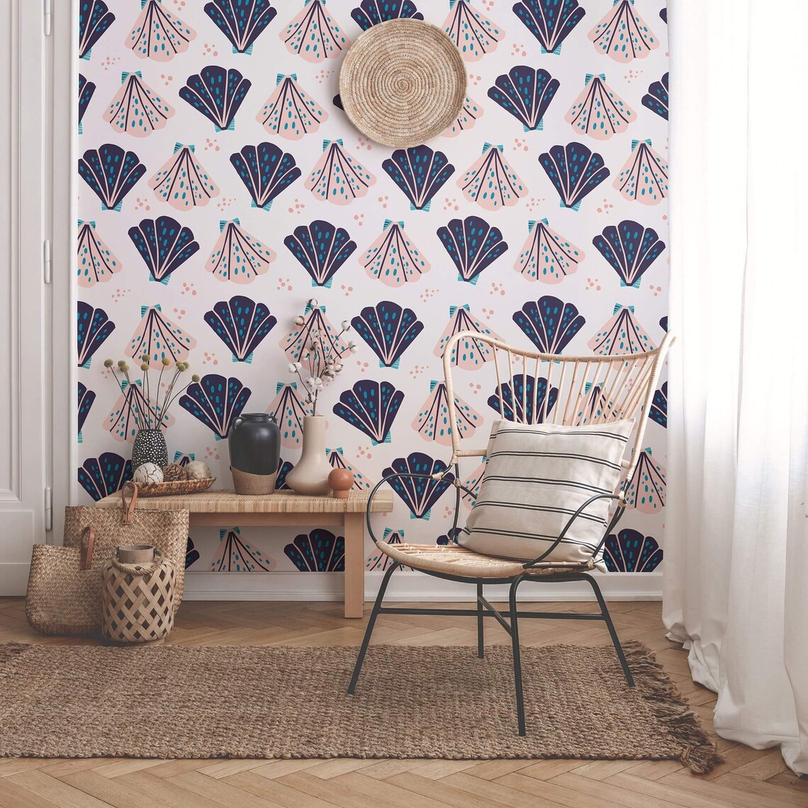 Pink and Purple Seashell Themed Peel and Stick Removable | Etsy