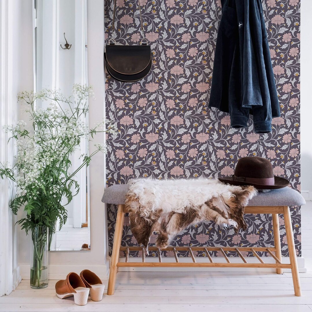 Purple Contemporary Floral Peel and Stick Removable Wallpaper 4445 - Etsy