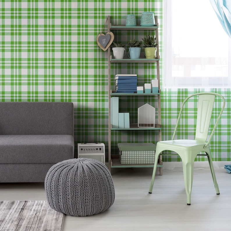 Green Plaid Peel and Stick Removable Wallpaper 6319 - Etsy