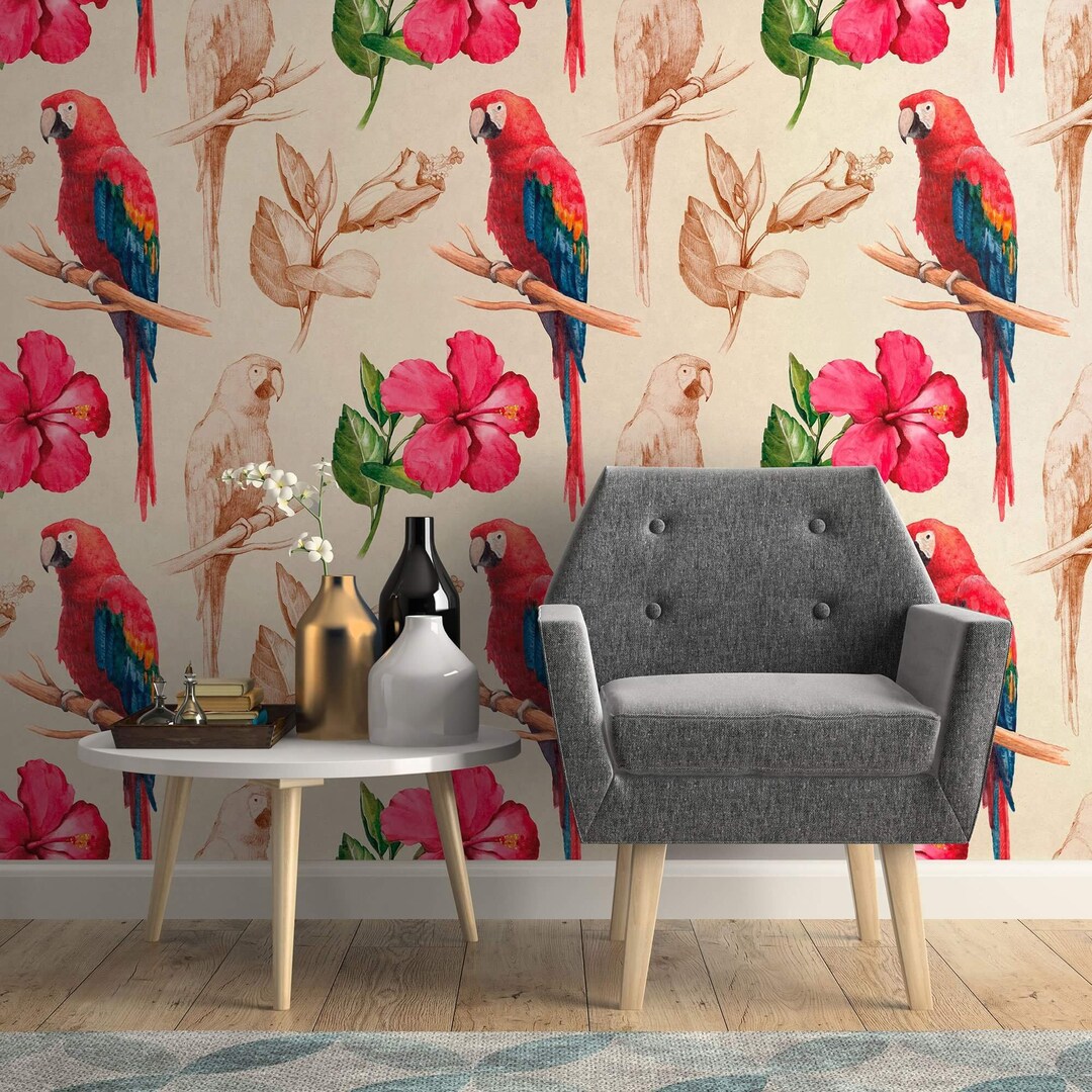 Red and Tan Bird Animal Peel and Stick Removable Wallpaper 2321 - Etsy