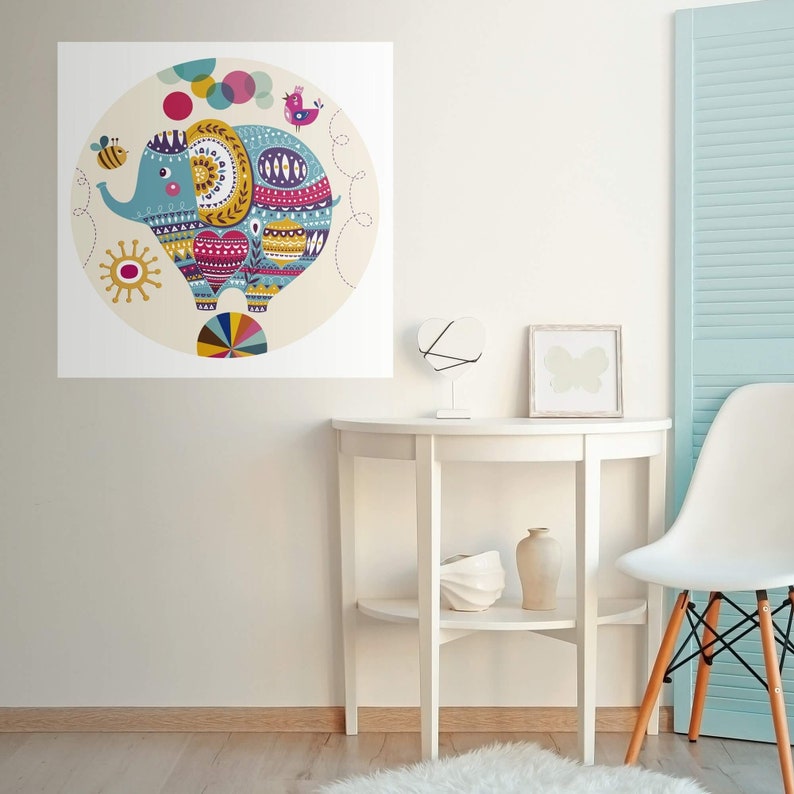 Blue and Yellow Elephant Wall Art 6032 - Etsy