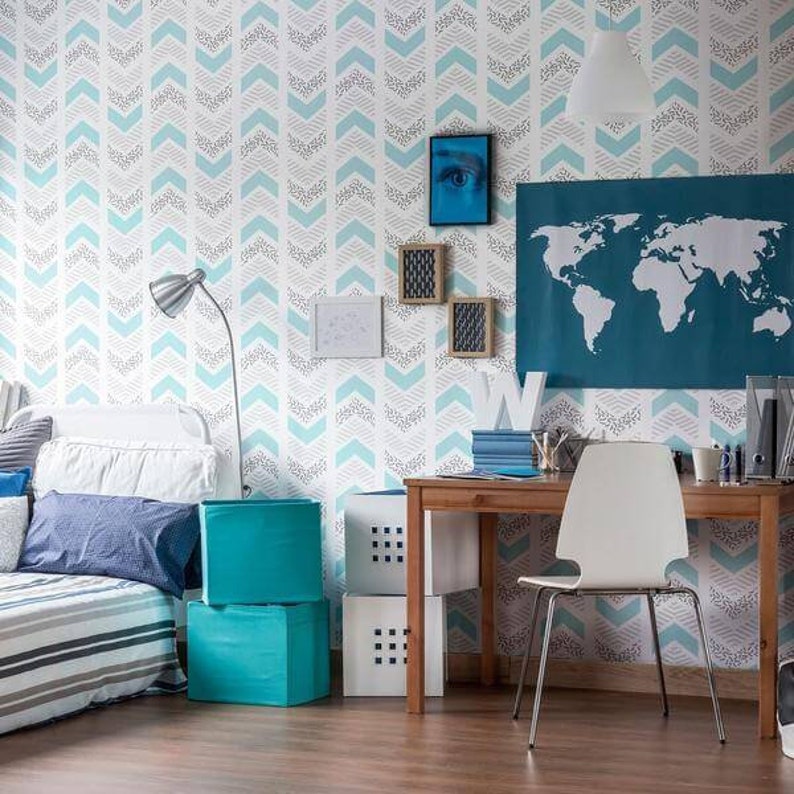 Silver and Blue Chevron Geometric Peel and Stick Removable Wallpaper ...